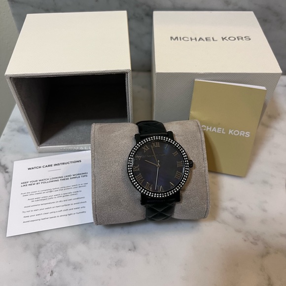 Movado | Accessories | Michael Kors Black Watch With Mother Of Pearl ...